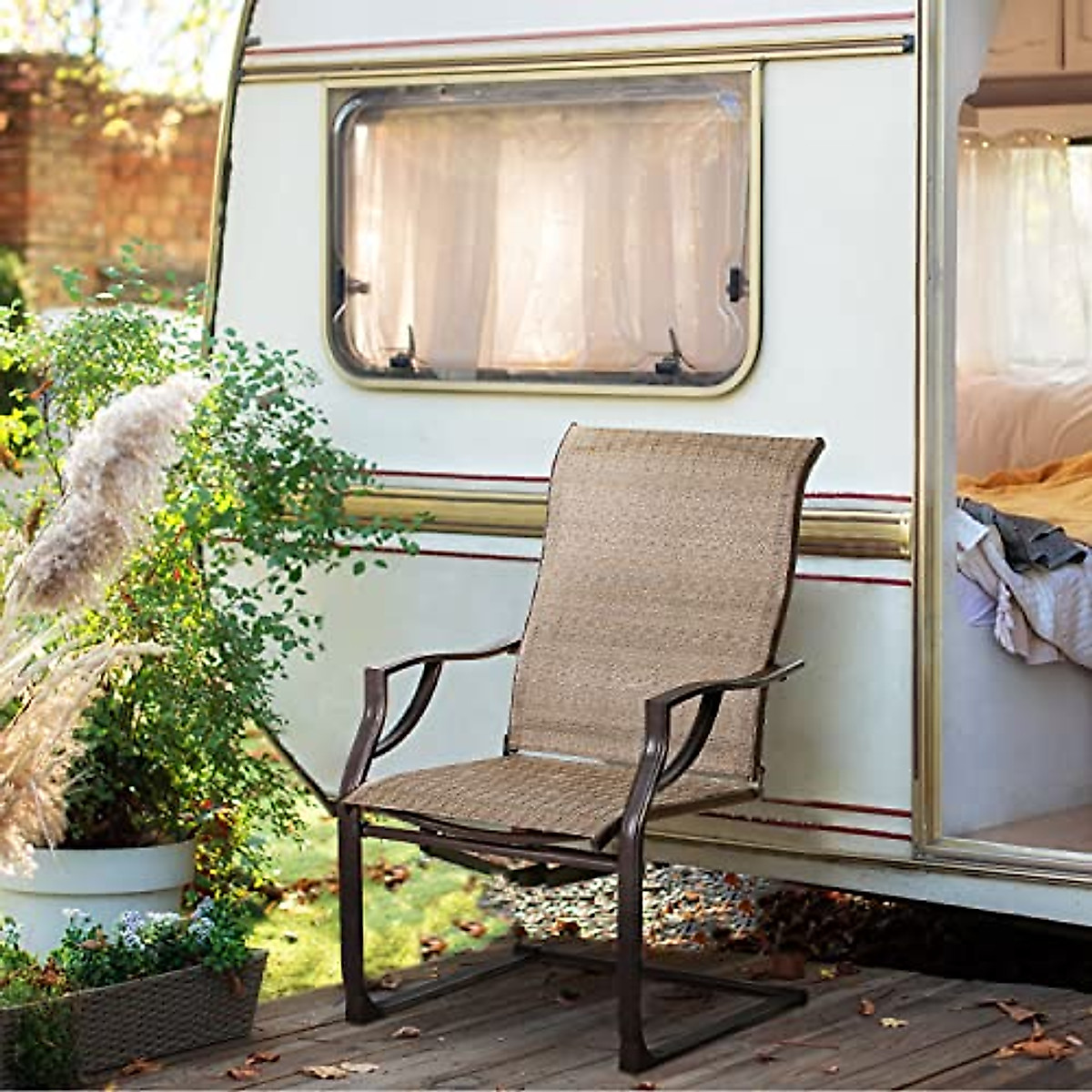 BALI OUTDOORS Patio Dining Chairs Set of 2, Textilene Outdoor Furniture Chairs Firepit Chairs All Weather Resistant Rocking Chairs, Brown