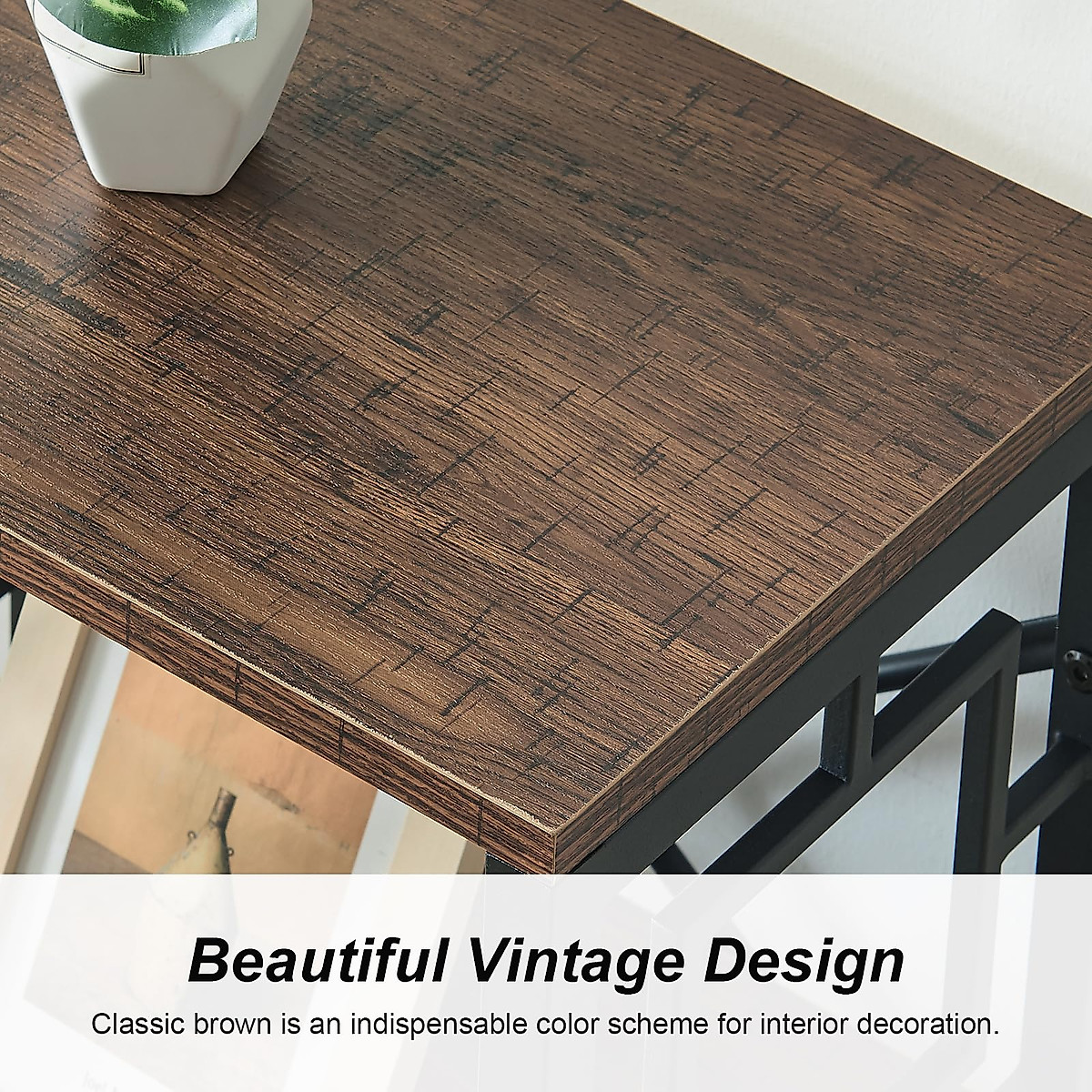 Freexployer Bookshelf, Vintage Industrial 4 Tier Bookshelf, Freestanding Narrow Bookcase with Rustic Wood and Metal, Small Bookshelf for Home Office, Bedroom & Living Room, Retro Brown