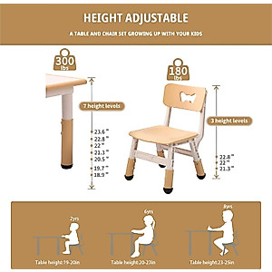 HAPPYMATY Toddler Table and Chair Set, Kids Table and Chair Set, Non-Slip Table Legs&Organizer, Height Adjustable, Graffiti Desktop, Suitable for Kids Table and Chairs Ages 3-12