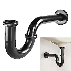JEAPHA Stainless Steel P-Trap - 1 1/4 Inch Bathroom Basin Sink Waste Trap with Reducing Washer, Matte Black