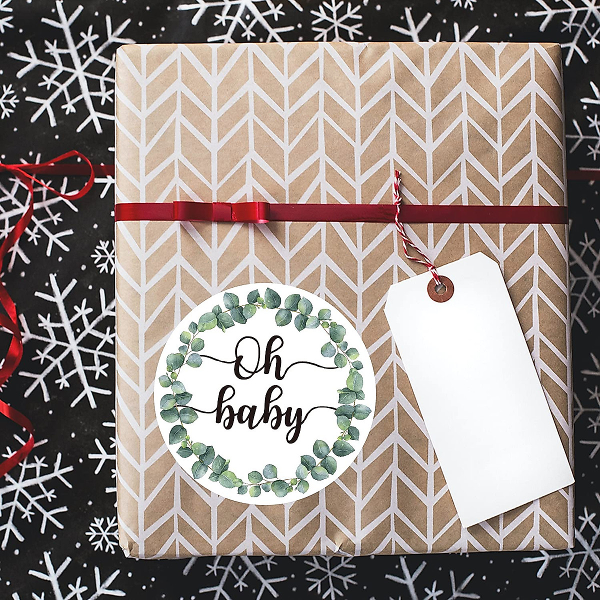 50 Greenery Wreath Oh Baby Gender Neutral Stickers - Baby Shower Favors Stickers - Thank You Labels for Baby Shower 2 Inch.