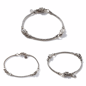 John Hardy Legends Collection Womens Bracelet, 2.5MM 925-Sterling Silver Naga Triple Station Wrist Bracelet with Cobra Chain and Lobster Claw Clasp, Large