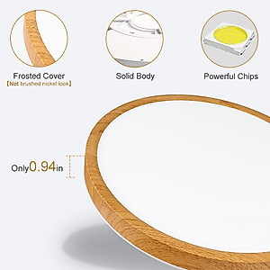 12 Inch Wood Grain LED Ceiling Light Fixture Flush Mount, ABS Mat., 5000K Daylight White, 24W Flat Modern Round Closet Lighting Fixtures, 3200LM Low Profile Circle Ceiling Lamp for Bedroom etc.