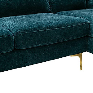 Goohome 110.63”U-Shaped Sectional Sofa with Double Extra Wide Lounge, Removable Washable Cover, Gold Legs, Modular Sleeper Couch Chaise Modern 5 Seater Sofá for Living Room, Bedroom, C-Teal Blue