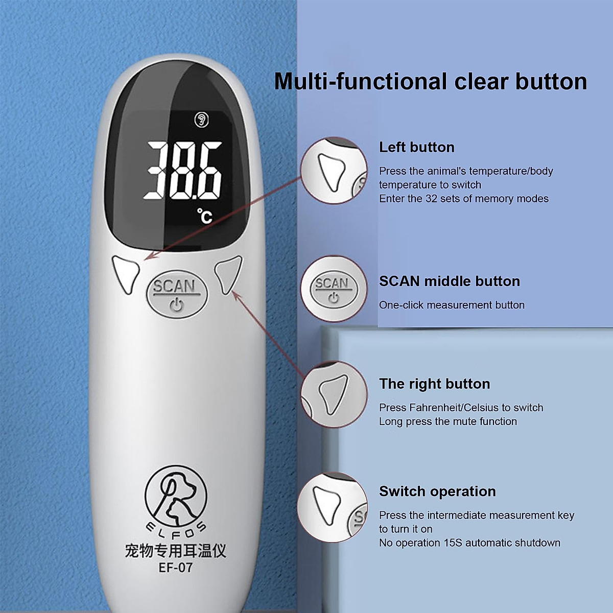 Pet Thermometers - Veterinary LED Display Thermometers, Veterinary Fever Detectors | Dogs Accurate duall Mode Thermometers, Pet Temperature Monitoring Devices for Baby Cats and Dogs Cows Pigs