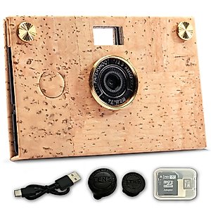 Paper Shoot Camera - 18MP Compact Digital Papershoot Camera Gift for Kid with Four Filters, 10 Sec Video & Timelapse - Includes: 32GB SD Card, 2 Effect Lens & Camera Case - Cork Plain