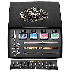 Trustela Calligraphy Set For Beginners, 3 Calligraphy Pens, 4 Ink Bottle 15ml, 20 Calligraphy Nibs, 1 Calligraphy Pen Holder, Dip Pen Set, Gift For Men, Women And Kids, Calligraphy Kit For Beginners