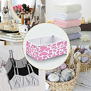 xigua Pink Cow Print Cube Storage Bins Organizer - 11x11x11 Inch Foldable Fabric Storage Baskets with Dual Handles for Closet Room Storage Room Shelves (1PACK)