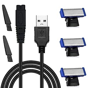 3PCS LinMei Solo Replacement Head and Shaver Charging Cord for Mens Solo Shaver Electric Trimmer with Clean Brush