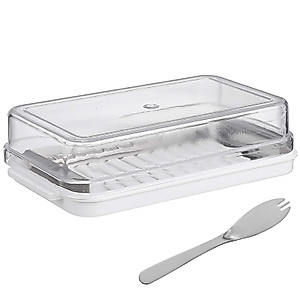 DOITOOL Butter Dish Butter Keeper with Sealed Lid and Cutter Slicer for Easy Cutting and Storage Butter Box Cheese Keeper for Refrigerate 2 in 1 Clear Butter Container Whit