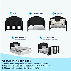 Graco Wilfred 5-in-1 Convertible Crib (Black) – GREENGUARD Gold Certified, Converts to Toddler Bed and Full-Size Bed, Fits Standard Full-Size Crib Mattress, Adjustable Mattress Support Base
