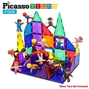 PicassoTiles 16 Piece Character Action Figures Toddler Toy Set Expansion Pack Magnetic Construction Blocks STEM Pretend Play Toys Building Tiles PTA08