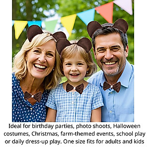 Kirei Sui 3-Piece Funny Bear Costume Set with Ears Headband Bow Tie Tail Halloween Dress Up for Kids & Adults Brown