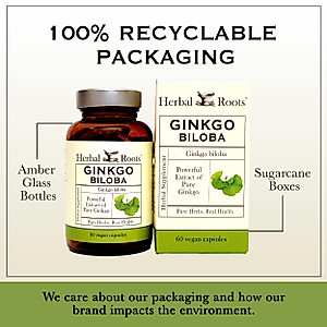 Herbal Roots Organic Ginkgo Biloba Made with Pure Organic Ginkgo Leaf - 1,400mg per Serving, 60 Vegan Capsules
