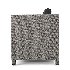 Christopher Knight Home Puerta Outdoor Wicker Loveseat with Cushions, Grey / Mixed Black Cushions