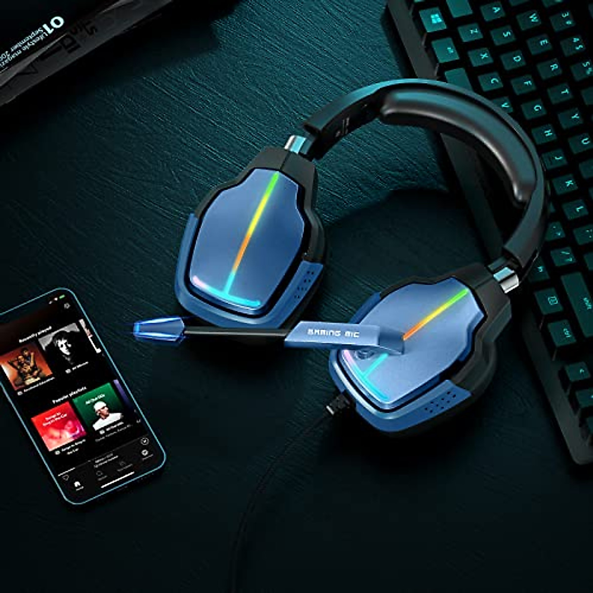 Tatybo Gaming Headset for PS4 PS5 Xbox One PC Switch Mobile with Noise Canceling Mic, Gaming Headphones with Deep Bass Stereo Sound