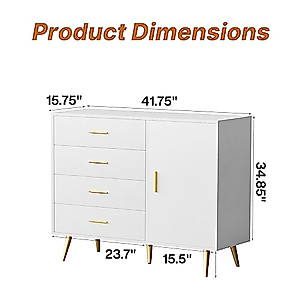 LYNSOM White Storage Cabinet with 4 Drawers, Free Standing Sideboard Cabinet with Door and Shelf, Printer Stand for Home Office, Accent Cabinet for Living Room, Bedroom, Entryway, Hallway