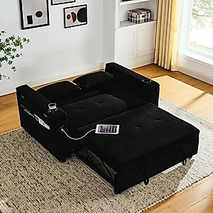 3 in 1 Convertible Sleeper Sofa Chair Bed, 54" Modern Chenille Futon Loveseat Pull Out Couch Bed with Cupholders and Hidden Storage Box , 2 Seater Love Seat Chaise Lounge Daybed for Living Room Office