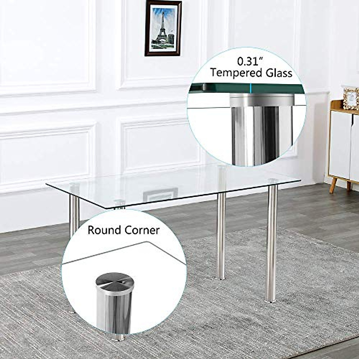 JOYBASE 5 Piece Dining Table Set, Tempered Glass Top Table with 4 Leather Chairs, for Kitchen Dining Room, White