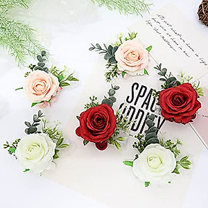 Set of 6 Rose Corsage Wristlet Artificial Flowers Wrist Corsage Bride Bridesmaid Hand Flowers for Wedding Shower Party Prom Decorations