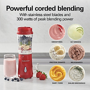 Hamilton Beach Portable Blender for Shakes and Smoothies with 14 Oz BPA Free Travel Cup and Lid, Durable Stainless Steel Blades for Powerful Blending Performance, Red (51101RV)
