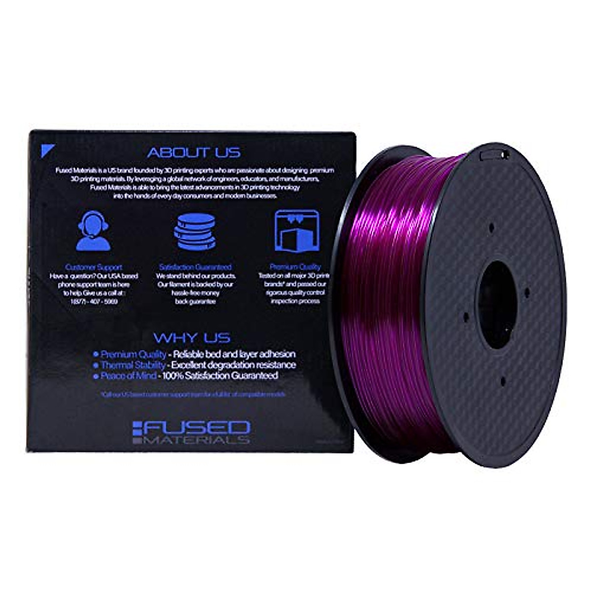 Fused Materials Transparent Purple PETG 3D Printer Filament - 1kg Spool, 1.75mm, Dimensional Accuracy +/- 0.03 mm, (Trans Purple)