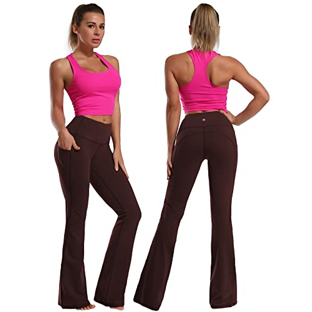 BUBBLELIME 29"/31"/33"/35" 4 Styles Women's Bootcut Yoga Pants Tummy Control - Side Pockets_MAHOGANYMAROON XL_29" Inseam