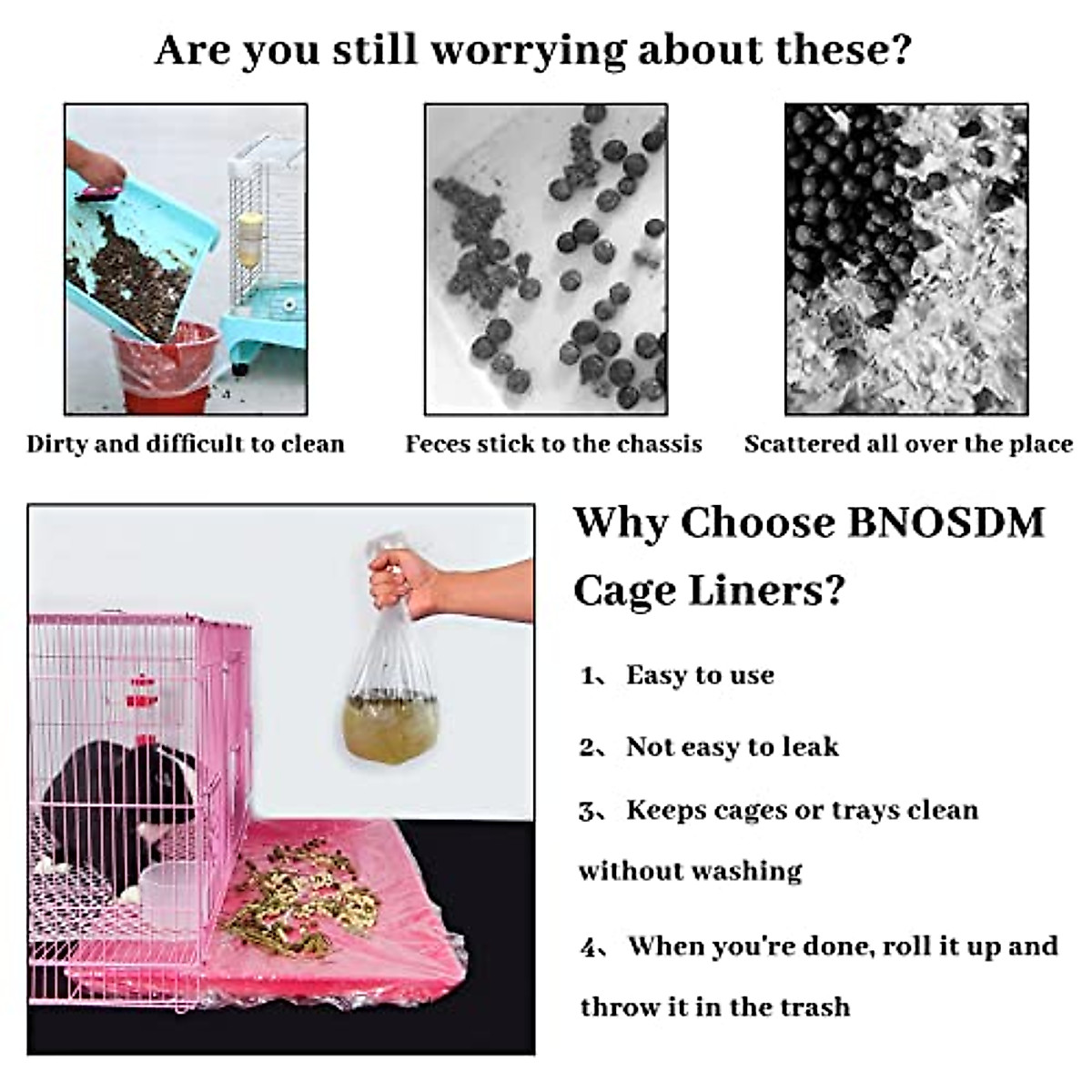 BNOSDM 50 PCS Rabbit Cage Liners Disposable Guinea Pig Cage Liner Hamster Tray Liner Plastic Small Animals Bedding Waste & Litter Pan Bag Universal Toilet Film for Bunny Hedgehog Ferret Rat