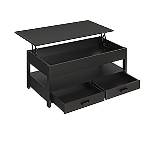 usikey Lift Top Coffee Table, Coffee Tables with 2 Storage Drawer and Hidden Compartment Open Shelf, Retro Wood Central Coffee Table with Lift Tabletop for Living Room, Black