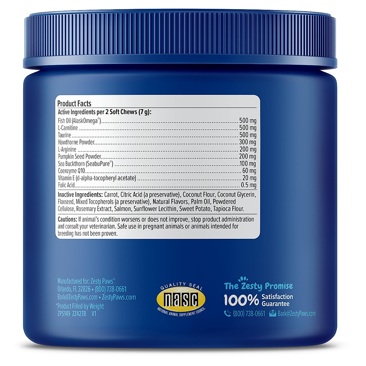 Zesty Paws Cardiovascular Support for Dogs - Taurine for Dogs, CoQ10 for Dogs, L Carnitine & Sea Buckthorn for Senior Dog Heart Health - AlaskOmega Fish Oil Omega 3 - Senior - Salmon - 90 Count