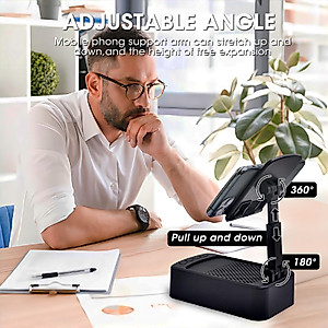 RSUARSUA Cell Phone Stand with Bluetooth Speaker HD Surround Sound Bluetooth Speaker Adjustable Phone Holder Gifts for Women Men Wide Compatible with Cell Phone and Tablet - Black
