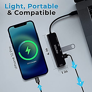 Aluminum USB Hub, USB-C Hub with 2.0 and 3.0 USB Ports, HDMI Port and 5V Charger, 5-in-1 USB Hub for USB C Devices, Black - AZTCK