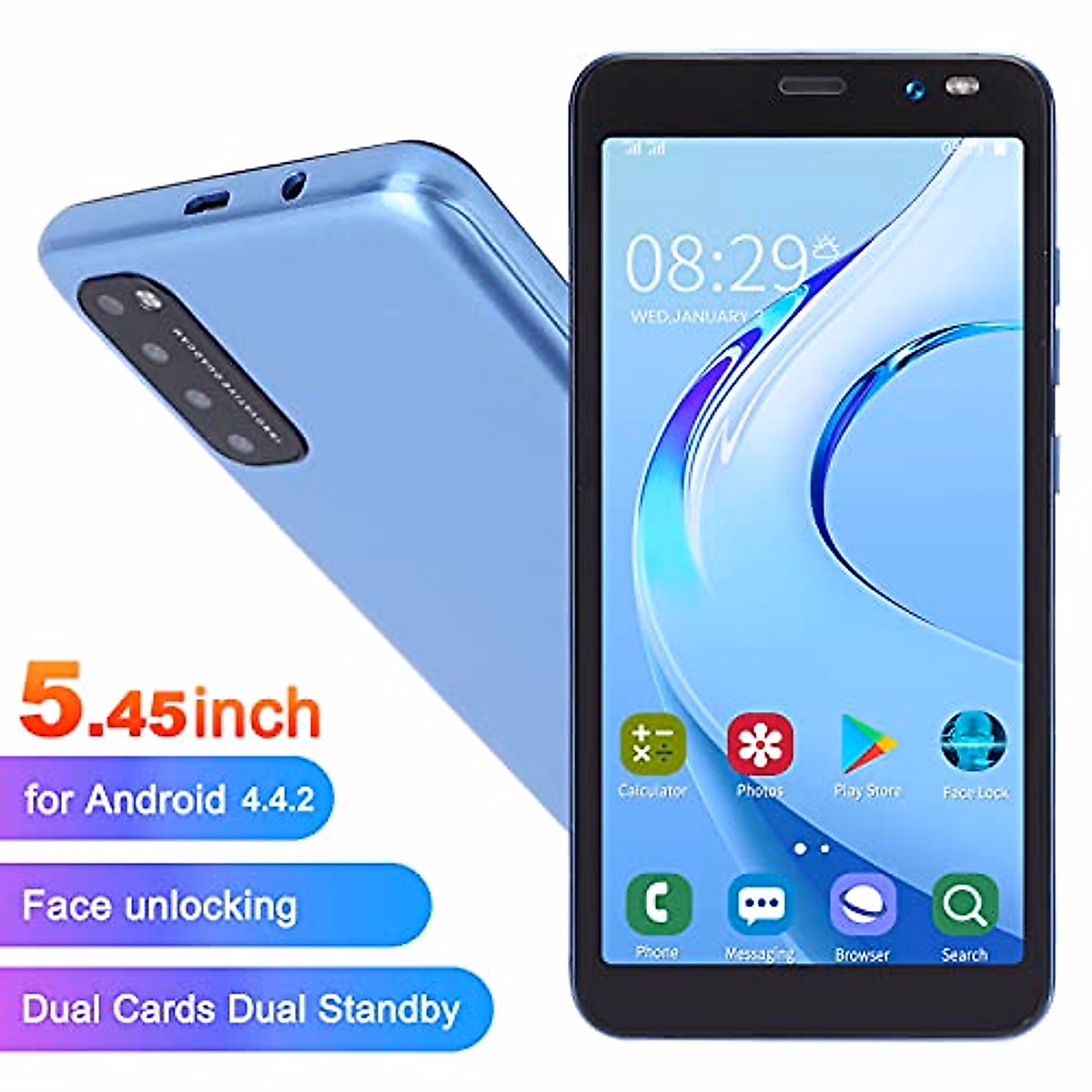 Hilitand 5.45 inch Smartphone, HD Full Screen Unlocked Cell Phones, for Android 4.4.2 Face Fingerprint Smart Phone, 512MB/4GB, HD Camera Mobil Phone, 1500mAh Battery, 128GB Extension (Blue)