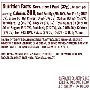 Justin's Chocolate Hazelnut & Almond Butter Squeeze Pack, Organic Cocoa, Gluten-free, Responsibly Sourced, Packaging May Vary, 1.15 Ounce (Pack of 10)