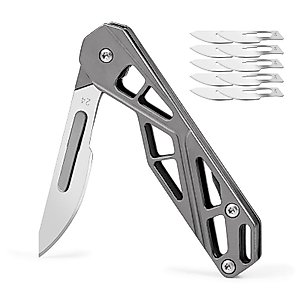 edcfans Small Pocket Knife for Men, Folding Scalpel Knife, EDC Utility Knife, Slim Razor Knife With 10 pcs # 24 Replaceable Edge Blades, Tactical Knives for Outdoor Camping Skinning Hunting