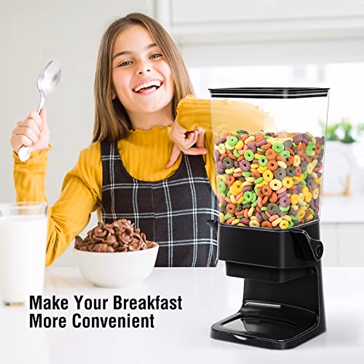 Mivvosakuki Double Cereal Dispenser Countertop Large Cereal Containers Storage Dispenser For Pantry Dry Food Dispenser Countertop Rice Candy Dispenser Machine For Snack,Nuts, Granola(Black,2PC)