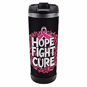 Hope Fight Breast Cancer Travel Coffee Mug Reusable Insulated Drinking Cup with Lid for Home Outdoor Works 13 Oz