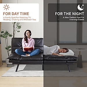 MUUEGM Faux Leather Futon Couch Bed,Convertible Memory Foam Futons Sofa Bed,Folding Sleeper Sofa Loveseat for Living Room,Office,Apartment,Small Space,71" Adjustable Backrest Armrests, Black