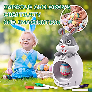 Easter Gifts for Kids, Easter Egg Decorating Kit, DIY Egg Coloring Spinner with 8 Colorful Markers & 6 White Eggs, Bunny Toys for Boys, Basket Stuffers for Girls, Children, Toddlers