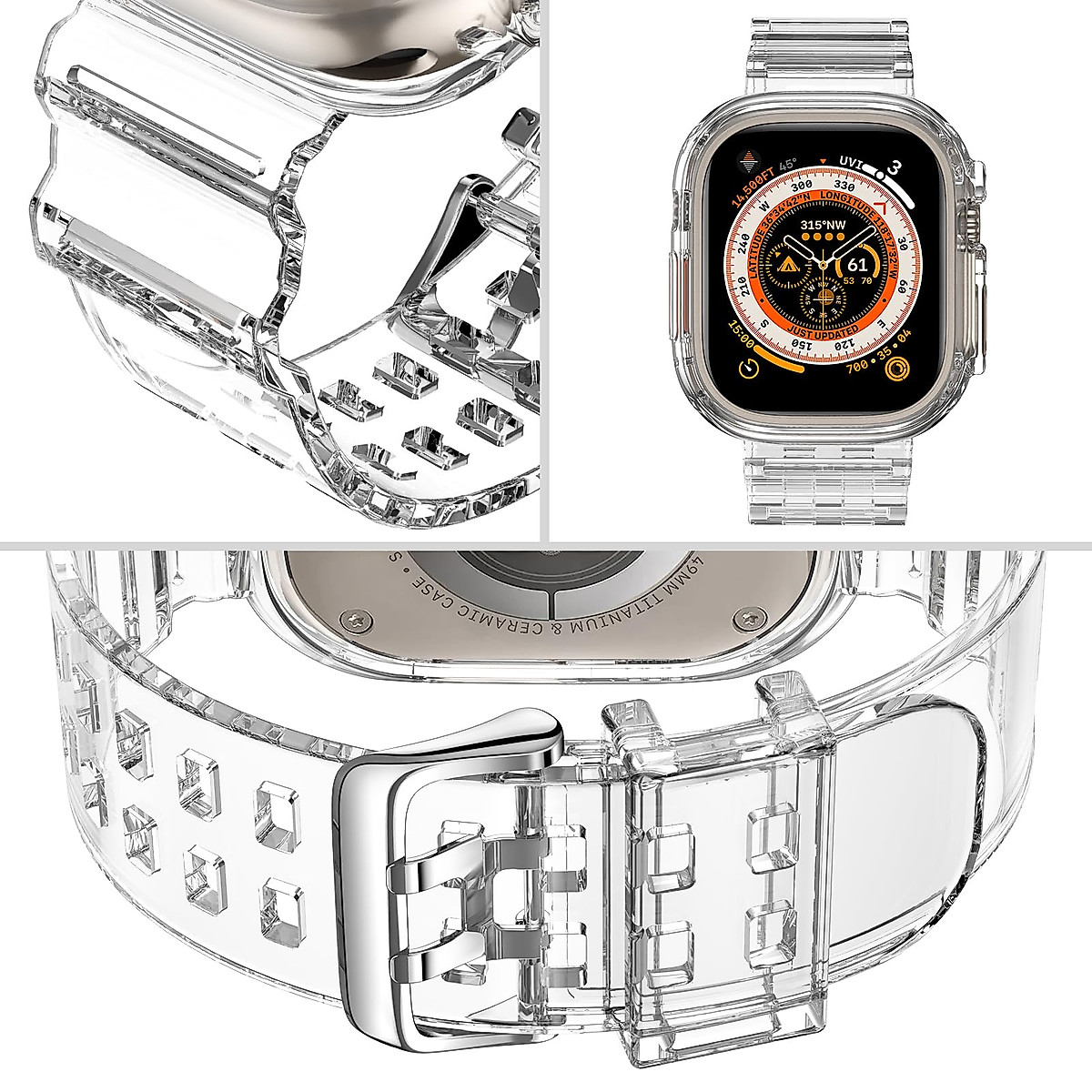 DABAOZA Compatible for Clear Apple Watch Band with Bumper Case 49mm, Women Men Glitter Bling TPU Sport Strap for iWatch SE Ultra Series 10 9 8 7 6 5 4 3 2 1（ClearCrysta,49）