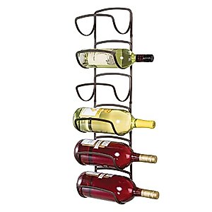 mDesign Modern Decorative Metal Wine Bottle Storage Organizer Rack Holder - 6 Level Design - Wall Mount - Bronze