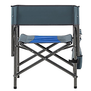 YISH W24178768 Portable Folding Compact Lawn Storage Pockets, Heavy Duty Lightweight Beach Chairs for Outdoor Camping Hiking Picnics Fishing Travel, Blue&Gray