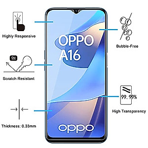 NEW'C [3 Pack] Designed for Oppo A16 (6,52"), A16s Screen Protector Tempered Glass, Case Friendly Ultra Resistant