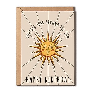 EruditeGifts Another Year Around The Sun Happy Birthday Bohemian Style Greetings Card - Birthday Card With Sun - Happy Birthday Card