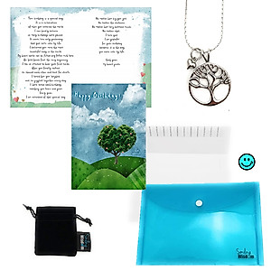 Smiling Wisdom - Happy Birthday Greeting Card and Tree Heart Necklace Keepsake Gift Set - Daughter Granddaughter From Parent - Stainless Steel - Love Grows