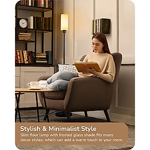 EDISHINE LED Corner Floor Lamp with Glass Lampshade, Modern Dimmable Reading Light with Remote, 65" Standing Tall Lamp for Living Room, Bedroom, Office, Bulb Included (Black)