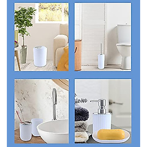 Bathroom Accessories Set, 8 Piece Plastic Gift Set, Toothbrush Holder, Toothbrush Cup, Soap Dispenser, Soap Dish, Toilet Brush Holder, Trash Can (White)