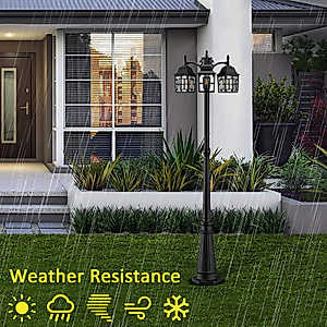 Ralbay Dusk to Dawn Sensor Outdoor Post Light, 3 Light lamp Post Street Light, Matte Black Outdoor Post Lighting Waterproof Pole Lights, 76.77" Outside Lamp Post Light for Backyard Garden