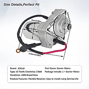 JCKLW Starter Motor for 50cc 70cc 90cc 100cc 110cc 125cc ATV Dirt Bike Pit Bike Dune Buggy Sandrail Quad 4 Wheelers SSR Roketa Tao tao Coolster Jonway SunL Go Karts,3 Bolt Electric with Line