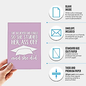 Funny and original graduation card for her with envelope | Inspirational card for women from mom, dad, friend… Fun and empowering present for graduation day.